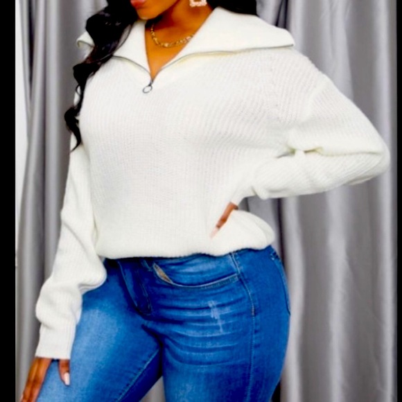 Mohair Pear Boutique | Sweaters | Thick High Collar Zipper Design White ...